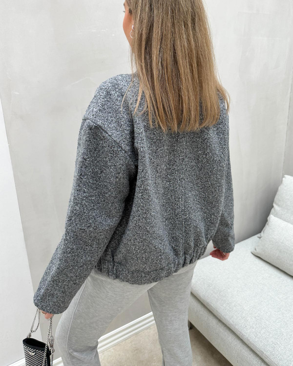 ONLY Onlgaia Dark Grey Melange Boucle Bomber Jacket