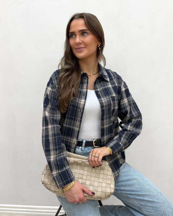JDY Jdymaddie Sky Captain Caribou & Pale Taupe L/S Loose Check Shirt