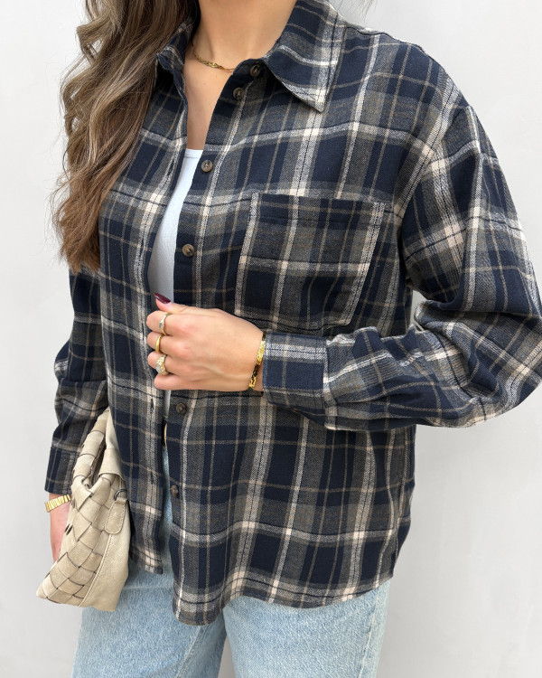 JDY Jdymaddie Sky Captain Caribou & Pale Taupe L/S Loose Check Shirt
