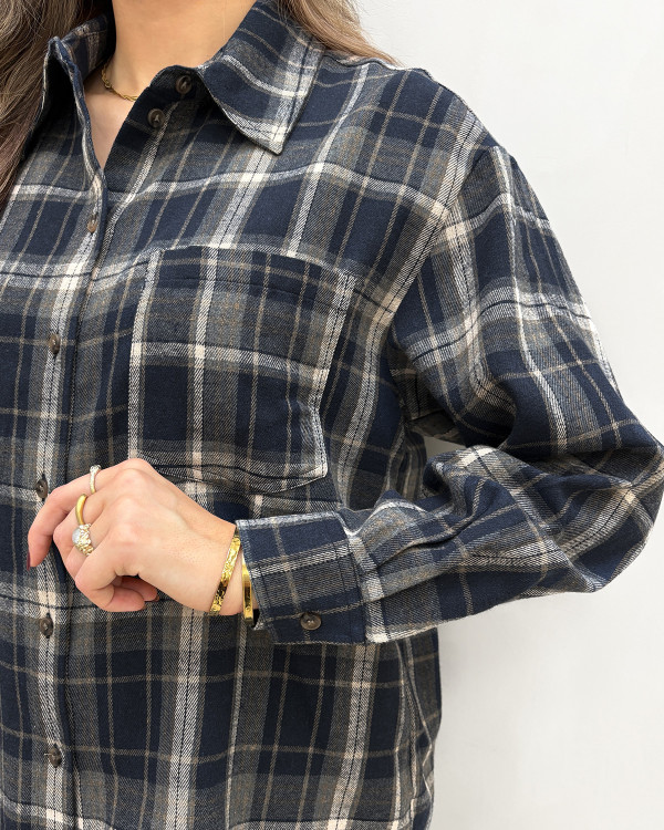 JDY Jdymaddie Sky Captain Caribou & Pale Taupe L/S Loose Check Shirt