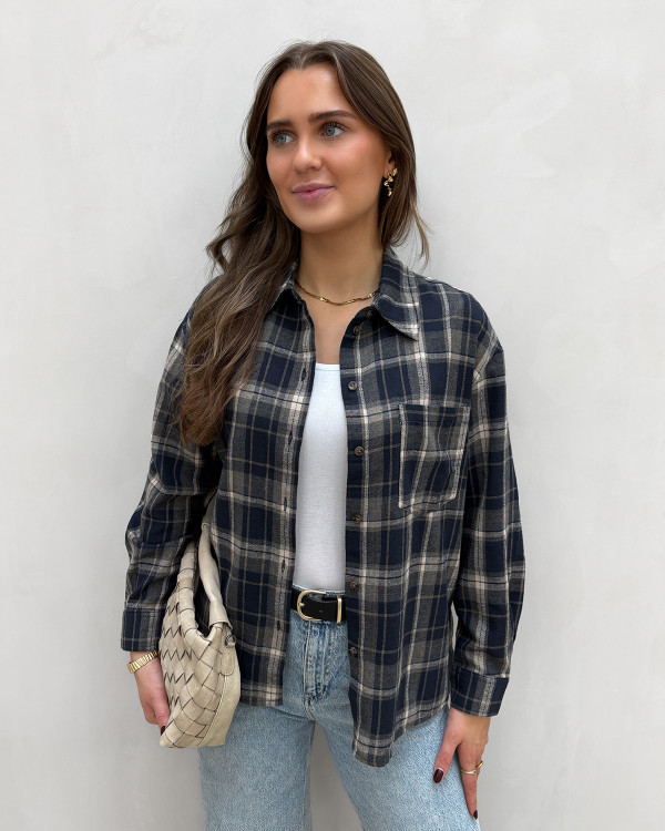 JDY Jdymaddie Sky Captain Caribou & Pale Taupe L/S Loose Check Shirt