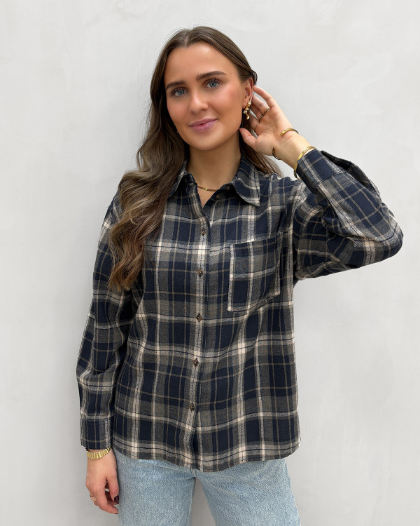 JDY Jdymaddie Sky Captain Caribou & Pale Taupe L/S Loose Check Shirt