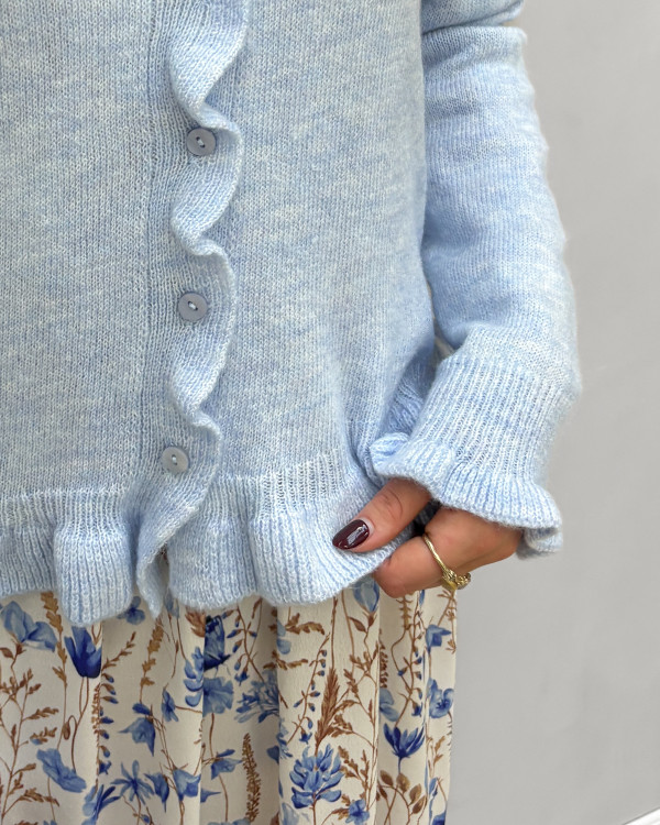 JDY Jdyletty Cashmere Blue Melange L/S On Frill Cardigan Knit