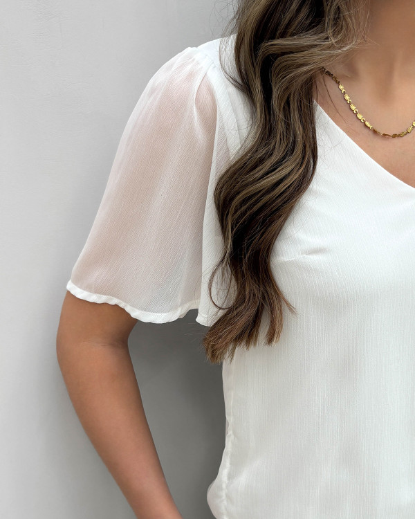 VILA Vifalia Snow White V-Neck S/S Top